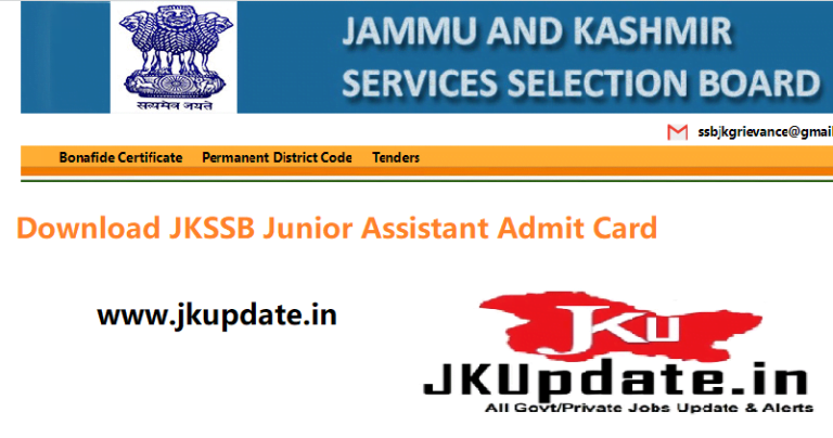 JKSSB Admit Card Download Junior Assistant - JKUpdate.in