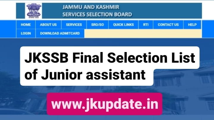 JKSSB Final Selection List for the post of junior assistant - JKUpdate.in