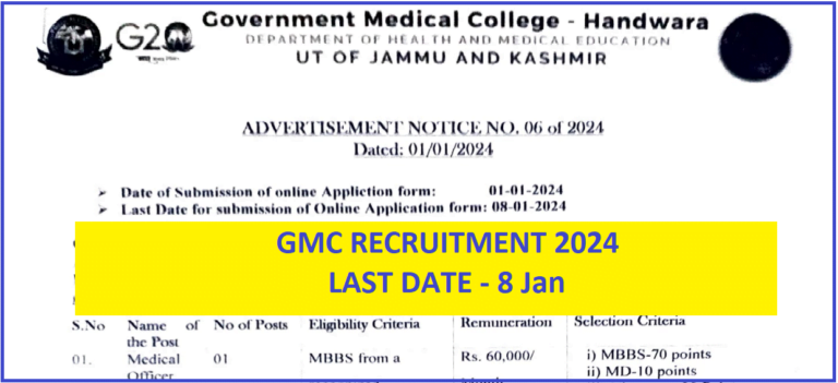 GMC Recruitment 2024: Handwara Jammu and kashmir apply - JKUpdate.in