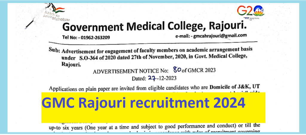GMC Rajouri Recruitment 2024 Various Vacancy apply - JKUpdate.in