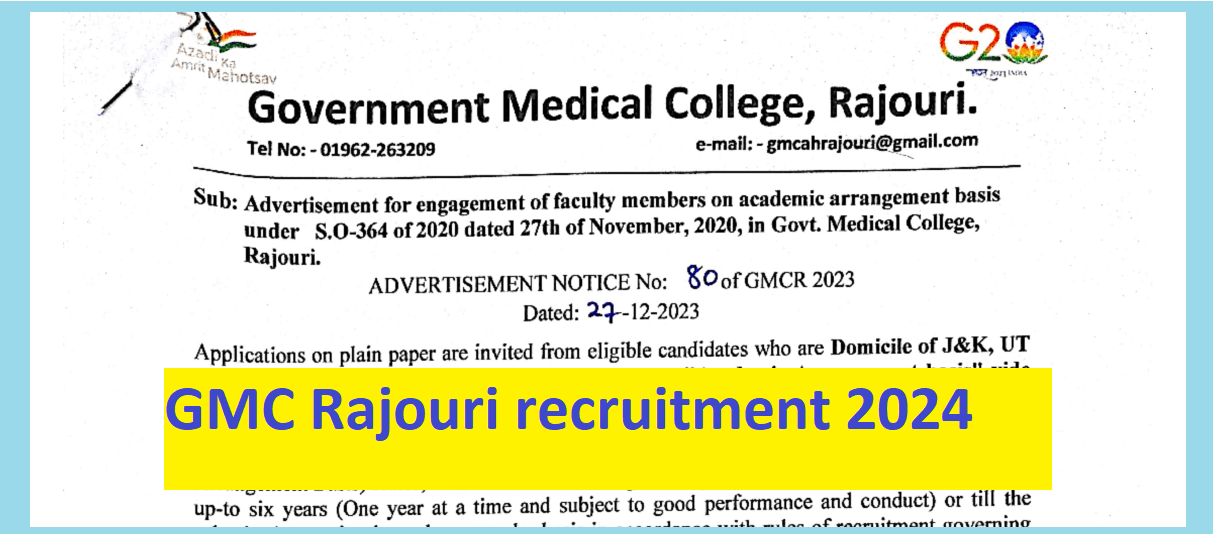 GMC Rajouri Recruitment 2024 Various Vacancy apply - JKUpdate.in