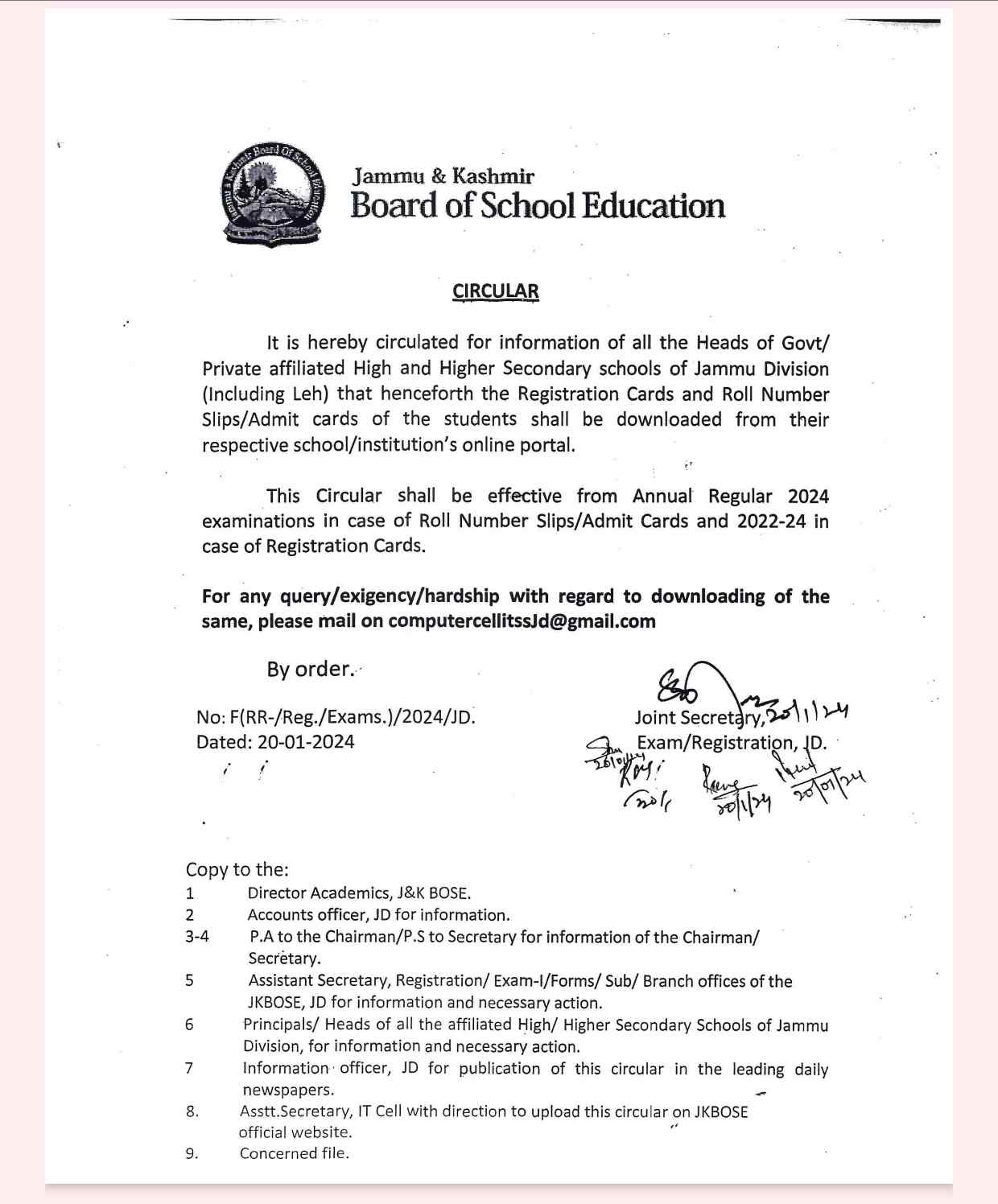 JKBose Class 10th 11th & 12th Roll Number Slips Download - JKUpdate.in