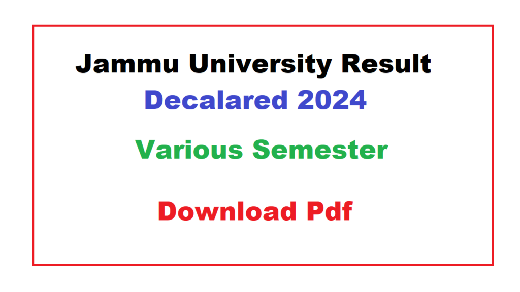 Jammu University Result Declared Various Semester - JKUpdate.in