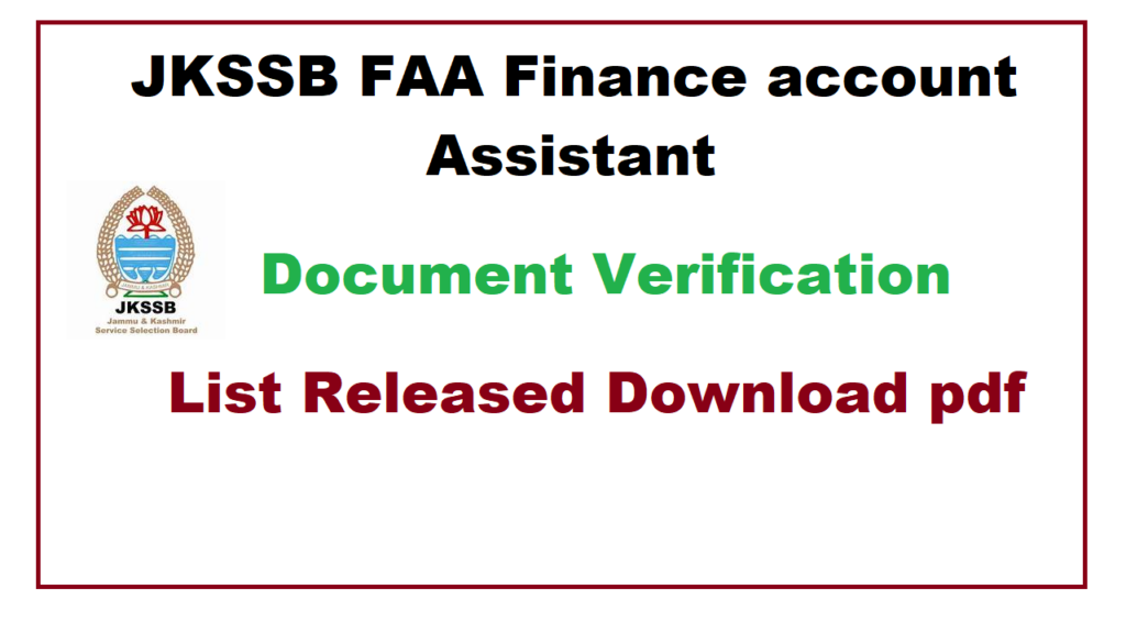 JKSSB FAA Document Verification List Released Download pdf - JKUpdate.in
