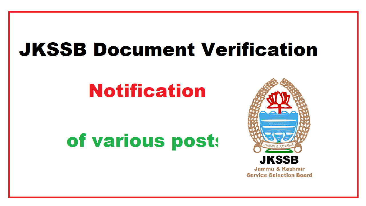 JKSSB Document Verification Notification of various posts - JKUpdate.in