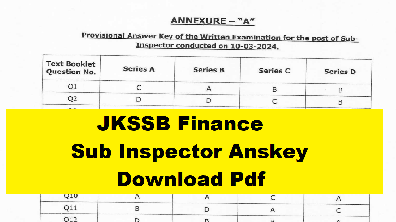 JKSSB Finance Sub-Inspector Anskey Download Pdf - JKUpdate.in